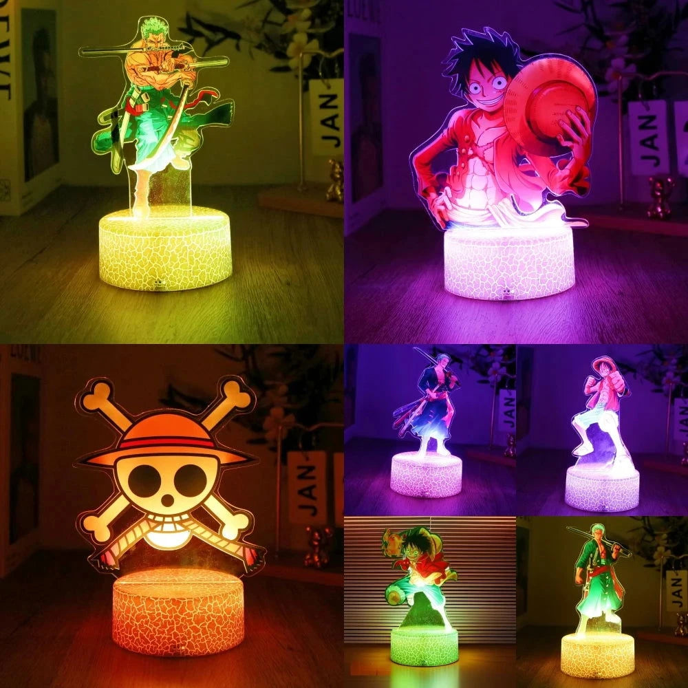 One Piece Anime Figures 3D Lamp PVC Action Collection Model Toys LED N ...